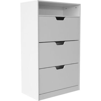 Relaxdays Armoire &agrave; chaussures Relaxdays avec &eacute;tag&egrave;re, H&times;L&times;P 140&times;80&times;24 cm, 18 paires, 3 abattants, couloir, moderne, blanc