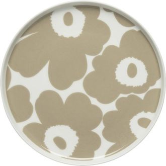 Marimekko Teller, Kuchenteller, Fr&uuml;hst&uuml;cksteller- Oiva-Unikko - Wei&szlig;-Beige - Steinzeug - D:20 cm