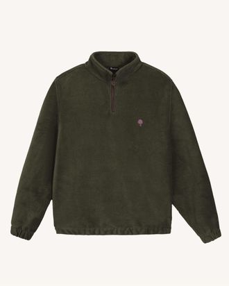 Faguo Sweat zipp&eacute; vert olive fonc&eacute; coton et tencel - AMBOISE