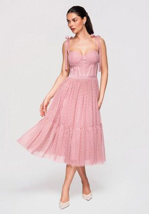 Ombre Abendkleid Midi Kleid Korsett Cocktailkleid Dark rose M (kein Set, 1-tlg) Geraffter Rock, Korsett-Oberteil, Teiltransparenz