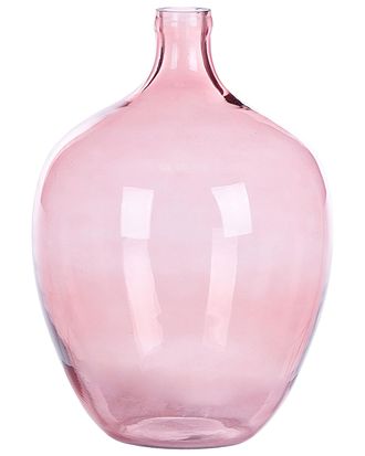 Beliani Runde Blumenvase aus gef&auml;rbtem Glas handgefertigt rosa 39 cm Roti