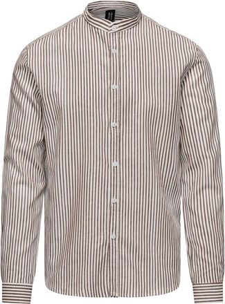 Bomboogie Homme, Chemises, Brun, Taille: XL Chemise ray&eacute;e en lin/coton avec col Mao