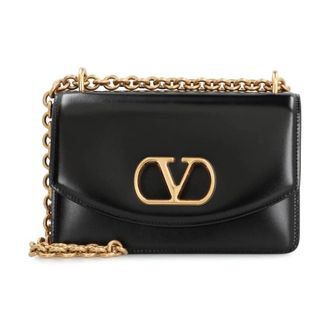 Valentino Garavani VLogo Signature Geldb&ouml;rse aus genarbtem Kalbsleder mit Kette - - Bags - Damen - Schwarzk - ONE SIZE