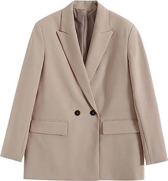 Generic Femmes Double Boutonnage Coupe Ample Blazer Manteau Vintage Manches Longues Poches V&ecirc;tements Dext&eacute;rieur Pour Femmes