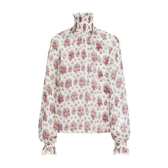 Dolce & Gabbana Femme, Blouses et Chemises, Multicolore, Taille: 38 FR Haut en mousseline de soie &agrave; imprim&eacute; petits bouquets de fleurs