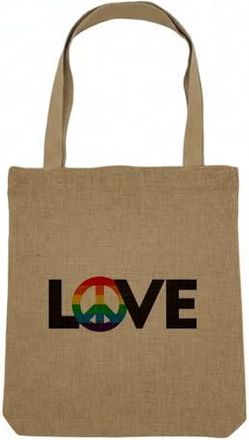 Fabulous Sac Shopping Tote Bag Aspect Lin - Love Peace LGBTQ+ Gay Lesbien Hippie - Sac de Courses Toile Epaisse 360g Beige Naturel Cabas Port&eacute; Epaule Solide Im
