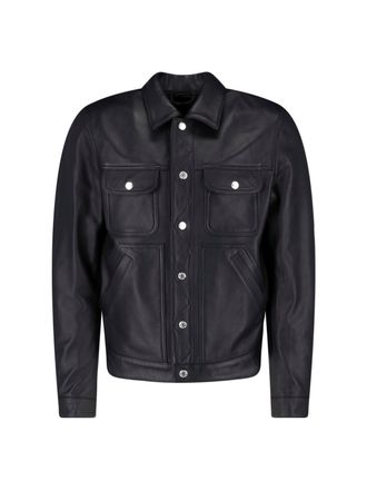 Dsquared2 Black Leather Jacket Trucker