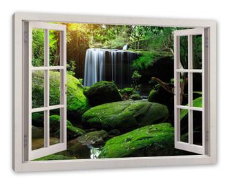 Pixxprint Regenwald in Thailand, Fenster, Größe: 120x80cm, Leinwandbild, fertig gespannt, Wandbild, Dekoration, Kunstdruck, kein Poster