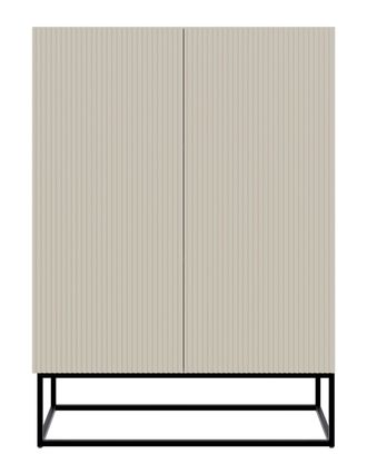 Selsey Kommode Schrank Aufbewahrungsschrank 90 cm 2 T&uuml;ren 3 F&auml;cher Graubeige Schwarze Beine Veldio