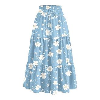 Generic Jupe longue, &eacute;lastique, taille haute, pliss&eacute;e, style r&eacute;tro, trap&egrave;ze, avec collants pour femme en laine, bleu, XXL