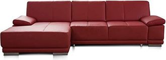 Cavadore Bettsofa Corianne in Echtleder / Ecksofa inkl. Schlaffunktion und verstellbaren Armlehnen / 282 x 80 x 162 / Echtes Leder, rot