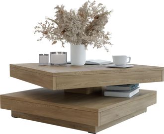 Mirjan24 Couchtisch Luriso, Sofatisch, Obere Tischplatte frei drehbar, Kaffeetisch, Wohnzimmertisch, Teetisch (Eiche Cremona Torro)