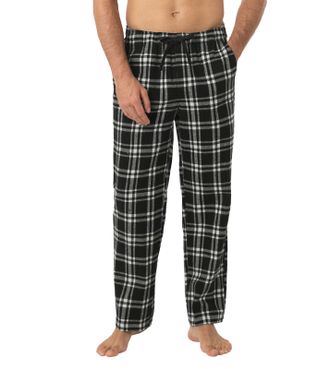Lapasa Herren Schlafanzughose Karierte Pyjamahose, Long Relaxhose Loungehose Freizeithose M39 W&auml;rmer, Baumwollflanell: Schwarz + Wei&szlig;, XX-Large