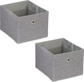 Relaxdays Aufbewahrungsbox, kleine Ordnungsbox aus Stoff, 2er-Set, HBT: 16 x 20,5 x 25 cm, Faltbarer Regalkorb, Grau