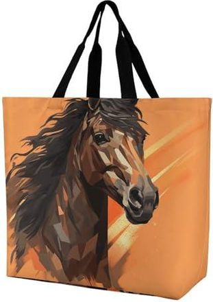 Generic Fond Orange Avec T&ecirc;te De Cheval Sac A Main Femmes Grand Tote Bag L&eacute;ger Sac A Main Femme Pour Shopping Voyage Quotidienne