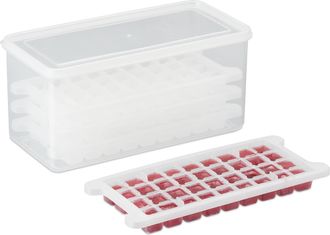 Relaxdays Eiswürfelform Set, 5 Eiswürfelschalen, BPA-frei, Behälter und Deckel, 180 Eiswürfel, Kunststoff, transparent