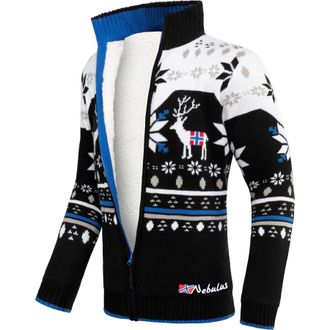 Nebulus Herren Norweger Strickjacke SVERRE, gefütterte Jacke, mit Reißverschluss, schwarz-offwhi - XXL