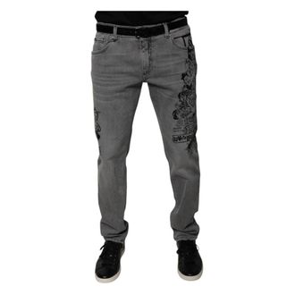 Dolce & Gabbana Homme, Jeans, Gris, Taille: 2XL Jean Imprim&eacute; Love