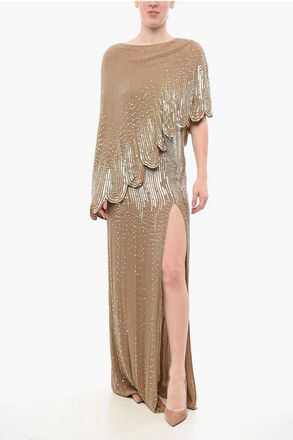 Elisabetta Franchi RED CARPET Sequined Maxidress with Cape Design size 40