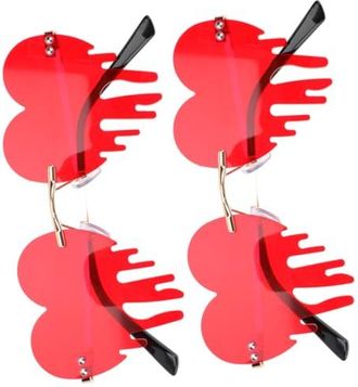 Supvox Lot de 2 Lunettes de Soleil sans Monture de Coeur Style Années 90 Métal Découpé Coloris Doré Lunettes de Soleil Amusantes pour Soirées Enterrement de 