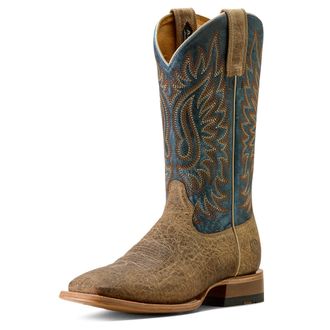 Ariat Mens Gold Point Wide Square Toe Western Boots in Earth Brown Bison Royal Blue, D Medium Width, Size 44.5, by Ariat