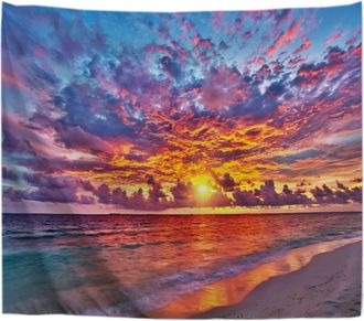 A.Monamour Wandteppiche Wanddekor Bunter Sonnenuntergang &Uuml;ber See Naturlandschaft Bild Stoff Wandtuch Wandbehang Wandkunst Wandbilder f&uuml;r Schlafzimmer Schlafsaal