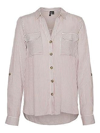 Vero Moda Chemisier Vmbumpy L/S pour Femme New Noos, Blanc/Rayures : Rose nostalgique, XXL
