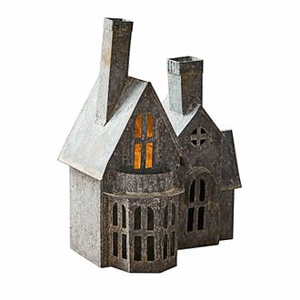 Loberon Deko-Haus Lanoux - Zauberhafter Charme - Antikes Rost-Finish - für Teelichter - Weihnachtsdekoration - Weihnachten - Eisen, antikgrau