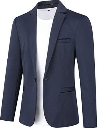 AlltheMen Blazer Homme Veste de Costume Slim Fit Un Bouton Veston Blazer Homme Casual Elégant Formel pour Mariage Business Soirée Bleu Foncé 3XL