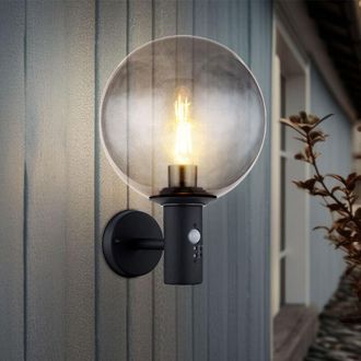 Globo Lighting Applique murale dextérieur applique murale led avec détecteur de mouvement lampe de façade, boule de verre fumée en acier inoxydable anthracite, 7W