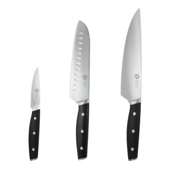 Masterchef Küchenmesser Set mit Kochmesser, Santoku Messer & Schälmesser, Profi Messerset aus Rostfreiem Stahl mit Hohem Kohlenstoffgehalt, Kochmesser Set mit Dr
