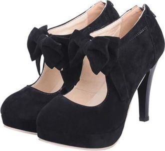 BESPORTBLE Abaodam Chaussures &agrave; Talons Hauts D&Eacute;t&eacute; pour Femmes Talons &agrave; Bout Rond en Su&egrave;de Microfibre Noir Paire Unique Taille 41 Noeud &Eacute;l&eacute;gant Chaussures Mode Pr