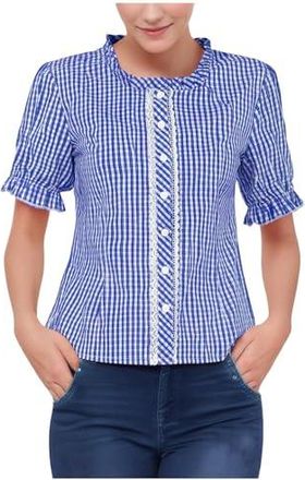 Generic T-shirt d&eacute;contract&eacute; pour femme avec col carr&eacute; et motif &agrave; carreaux pour l&eacute;t&eacute;, pour la vie quotidienne, confortable et respirant, jeans et pantalons, bl