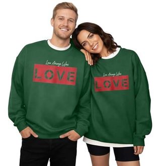 Generic Sweat-shirt sans capuche &agrave; col rond imprim&eacute; pour la Saint-Valentin 2026 pour homme et femme, vert fonc&eacute;, XL
