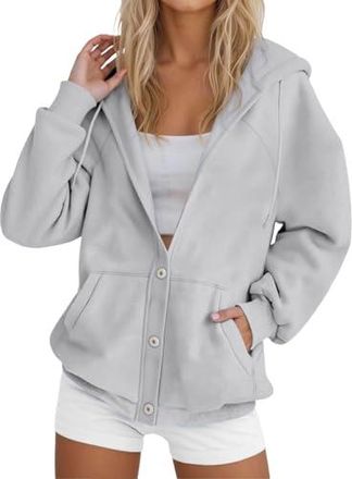 Generic Vestes pour femmes 2026 Sweat &agrave; capuche zipp&eacute; d&eacute;contract&eacute; boutonn&eacute; sur le devant Veste polaire douce et chaude V&ecirc;tements dext&eacute;rieur confortables pour 