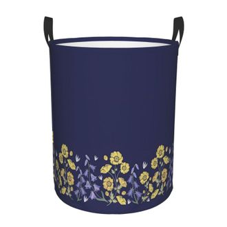 Generic Bunte Blume W&auml;schekorb Rund Korb Aufbewahrung Mit Henkel W&auml;schebeh&auml;lter F&uuml;r Decken Schlafzimmer Kleidung