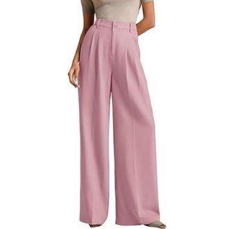 Generic Pantalon pour femme, pantalon taille haute drap&eacute; et soyeux pour femmes de plus de 50 ans, rose, XL
