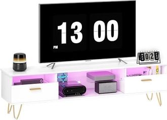 HOMCOM Meuble TV avec LED RGB de 16 Couleurs Meuble télé pour téléviseur jusquà 42 à 120 Pouces avec 2 tiroirs et étagère Ouverte, Banc TV Moderne pour Salon