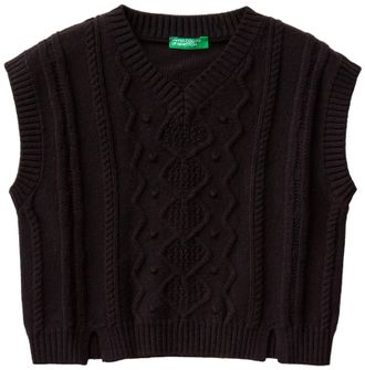 Benetton Mädchen und Mädchen T-Shirt V-Ausschnitt S/M 1wuac400i Herren Weste, Schwarz, 150 cm