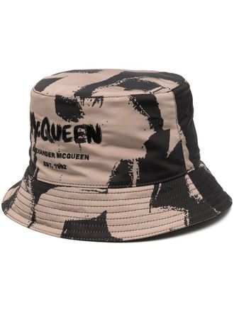 Alexander McQueen bob &agrave; motif McQueen Graffiti - Marron