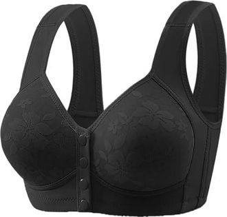 Generic Soutien-gorge 2026 pour femme - Bonnet fixe - Boucle avant - Sous-v&ecirc;tements pour personnes &acirc;g&eacute;es - Grande taille - Sans armatures - D&eacute;bardeur fin, Noi