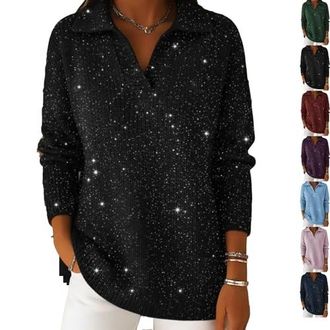 Generic Pull ample et brillant &agrave; col en V pour femme - Pour f&ecirc;te de No&euml;l, Noir, 3XL