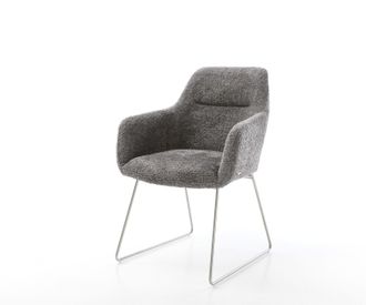DELIFE Armlehnstuhl Pejo-Flex Boucl&eacute; Grau Kufengestell Edelstahl, Esszimmerst&uuml;hle