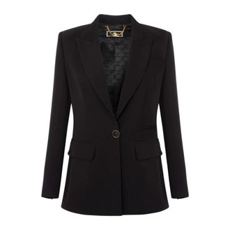 Elisabetta Franchi Leichte Cr&ecirc;pe-Jacke mit Revers - - Jackets - Damen - Schwarzk - XL