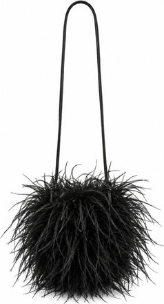 Yves Salomon Embroidered Ostrich Feather Shoulder Bag - Black