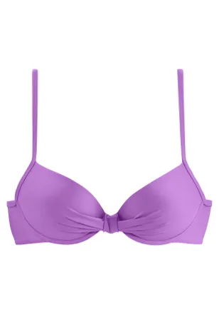s.Oliver B&uuml;gel-Bikini-Top S.OLIVER Spain, Damen, Gr. 34, Cup D, lila, Microfaser, Microfaser, unifarben, Bikini-Oberteile, mit geraffter Mitte, Topseller