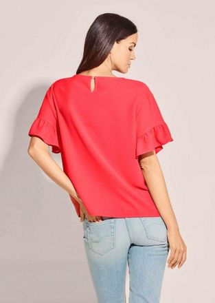 Madeleine Kurzarmbluse Oversized-Bluse mit Volants, Kurzarm Uni-Design, runder Ausschnitt, Knopfverschluss hinten