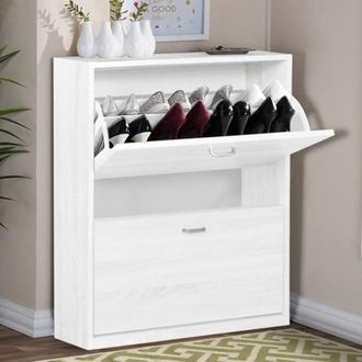 Dmora Schuhschrank mit 2 Klappt&uuml;ren, Eingangsschuhregal f&uuml;r 32 Paar Schuhe, doppelte Kapazit&auml;t, Made in Italy, 63x24xh80 cm, Farbe Eiche gebleicht