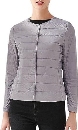 Generic Vestes pour femmes 2026 couleur unie &eacute;l&eacute;gante col rond mince blanc sans col court coupe ajust&eacute;e doublure manches longues chaude, gris, 3XL