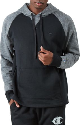 Champion Herren Powerblend Fleece Bequemer Hoodie Sweatshirt (Reg groß) Kapuzenpullover, Schwarz/Schwarz/Manhattan Mist C Logo, XL